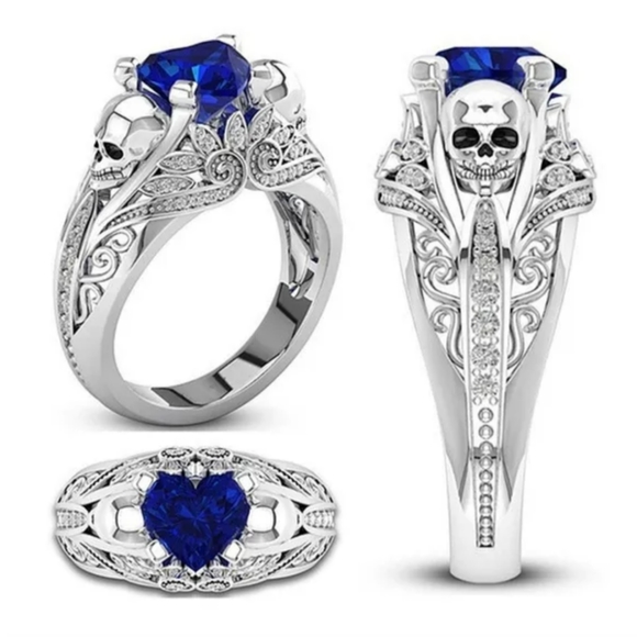None | Jewelry | Sapphire Skull Ring Wedding Anniversary Birthday ...